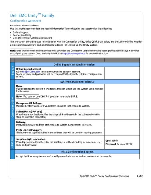Dell Emc Unity Configuration Worksheet Pdf Computer Networking