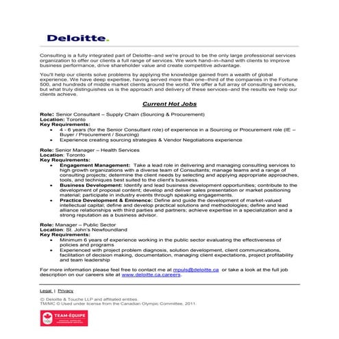 Deloitte Canada - Strategy & Operations - Hot Jobs | PDF