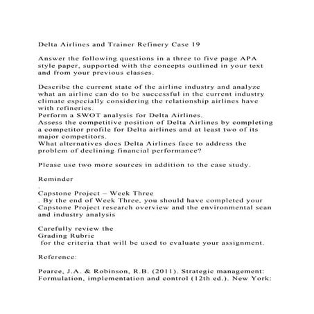 Delta Airlines and Trainer Refinery Case 19Answer the followin.docx