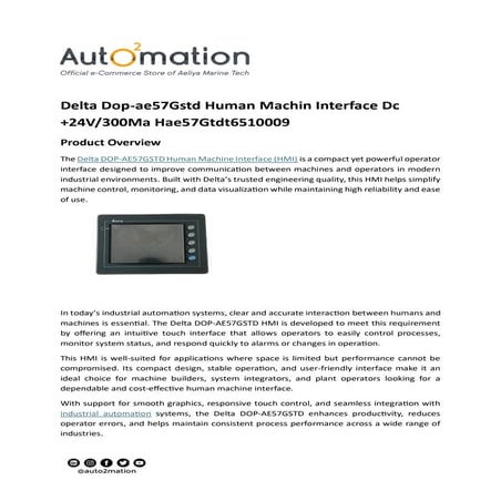 Delta Dop-ae57Gstd Human Machin Interface Dc Hae57Gtdt6510009 | PDF