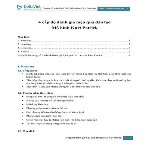 4 cấp độ đánh giá hiệu quả đào tạo - Kurt Patrick | PDF