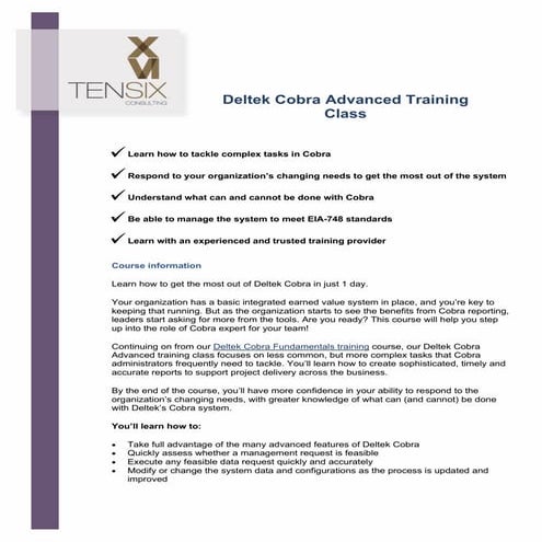Deltek Cobra Advanced Training | PDF