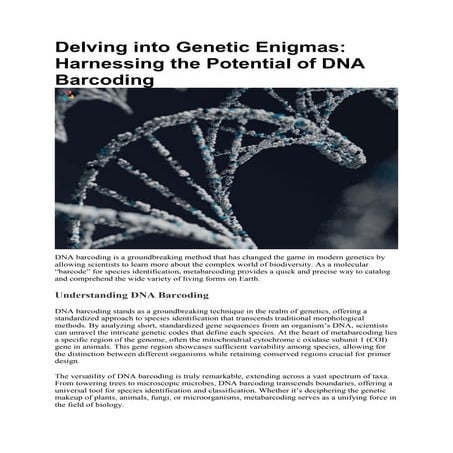 DNA Barcoding: Universal Tool for Species Identification and ...