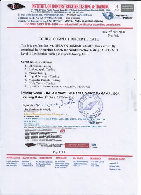 Asnt indtt-ndt level 2 | PDF