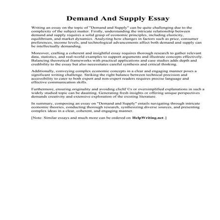 Demand And Supply Essay. Supply and Demand | PDF