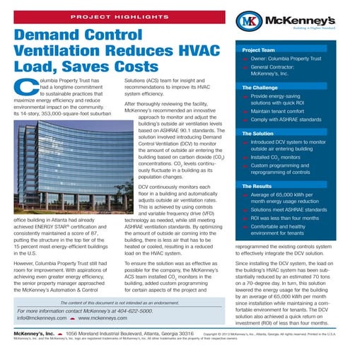 Demand Control Ventilation Reduces HVAC Load, Saves Cost | PDF