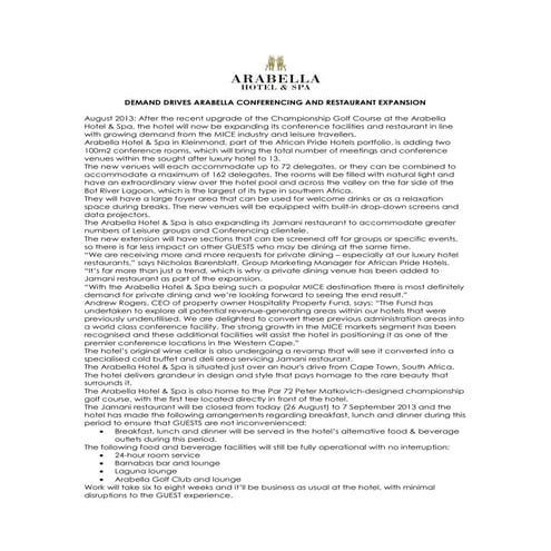 Demand Drives Arabella Conferencing and Restaurant Expansion | PDF