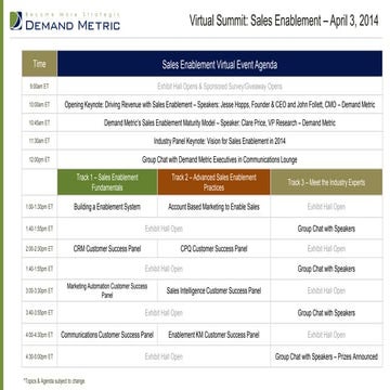 Demand Metric - Sales Enablement Virtual Summit Agenda | PPTX