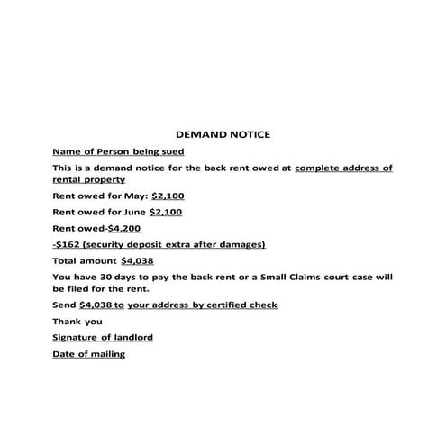 Demand Notice for Small Claims | DOCX