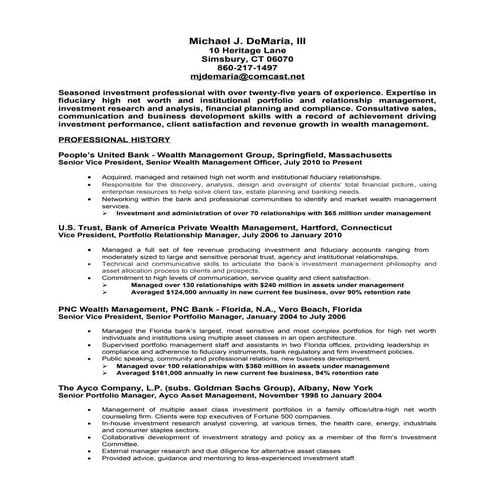 Resume of Michael J. DeMaria | DOC | Financial Industry | Industries