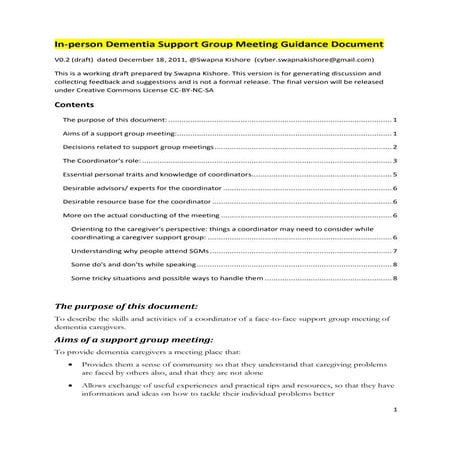 Dementia Support Group (In-person): Draft Approach/ Guidance Document | PDF