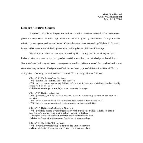 Demerit Control Charts | PDF