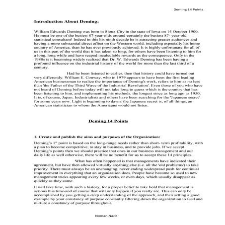 Deming 14 points By Noman Nazir | PDF