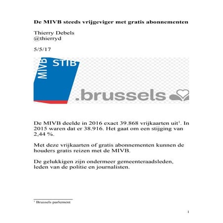 De MIVB steeds vrijgeviger met gratis abonnementen | DOC