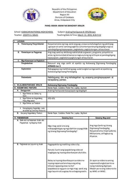 Detailed Lesson Plan- Araling Panlipunan 10 | PDF