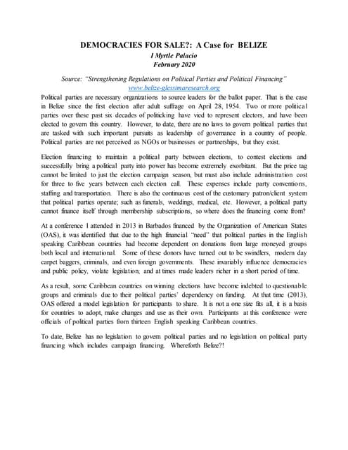 ELECTORAL BOUNDARY REDISTRICTING BELIZE--A Historical Overview As At ...