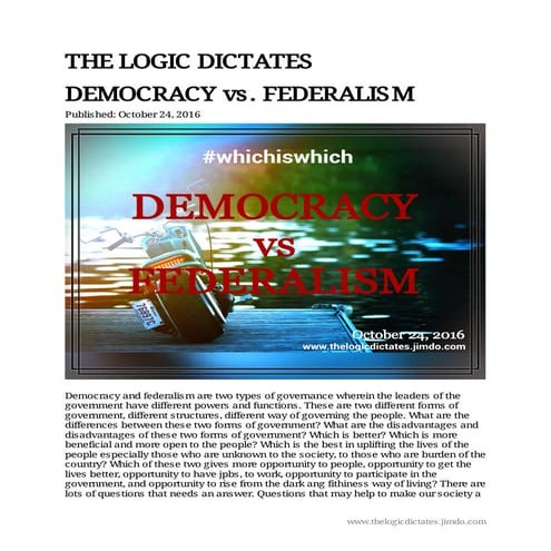 Democracy vs federalism | PDF