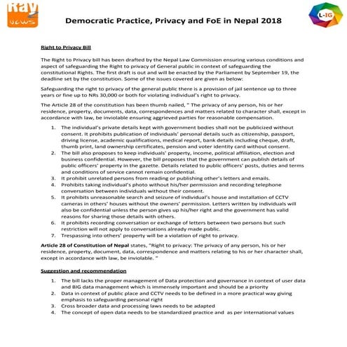 Democratic practice, privacy and fo e in nepal by shreedeep rayamajhi | PDF