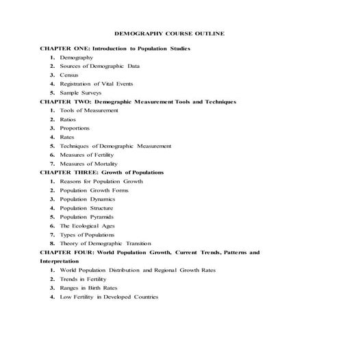 Demography course outline | DOCX