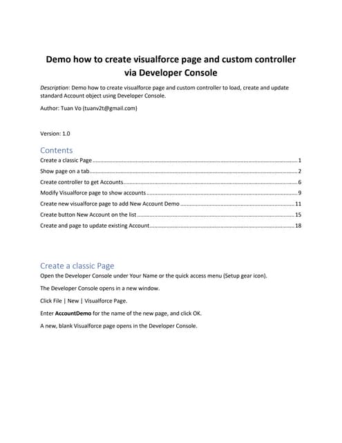 Demo How To Create Visualforce Page And Custom Controller Via Developer Console Pdf