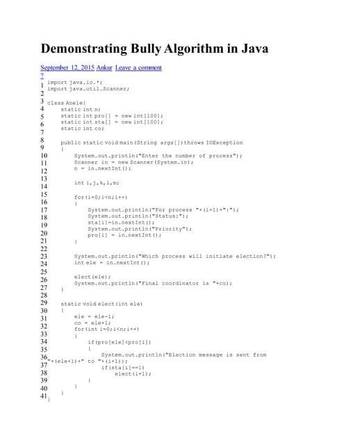 Demonstrating bully algorithm in java | PDF Demonstrating bully algorithm in java | PDF