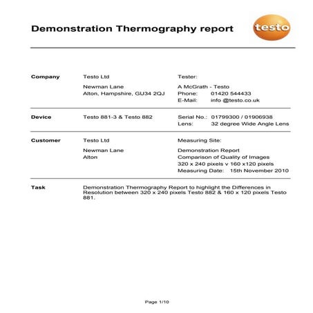 Demonstration thermography report comparison between 320 x 240 versus ...