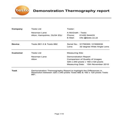 Demonstration thermography report comparison between 320 x 240 versus ...