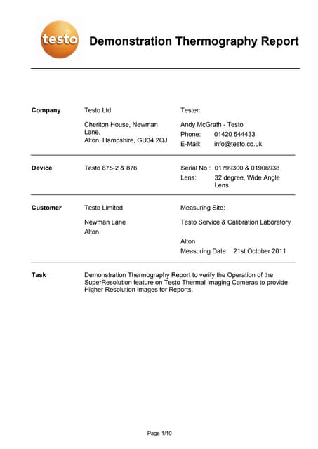 Demonstration thermography report comparison between 320 x 240 versus ...