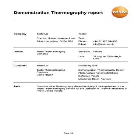 Demonstration thermography report photovoltaic panels | PDF