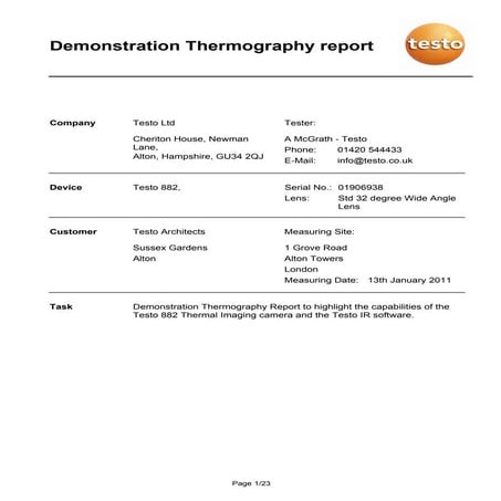 Demonstration thermography report testo 882 dwelling images | PDF