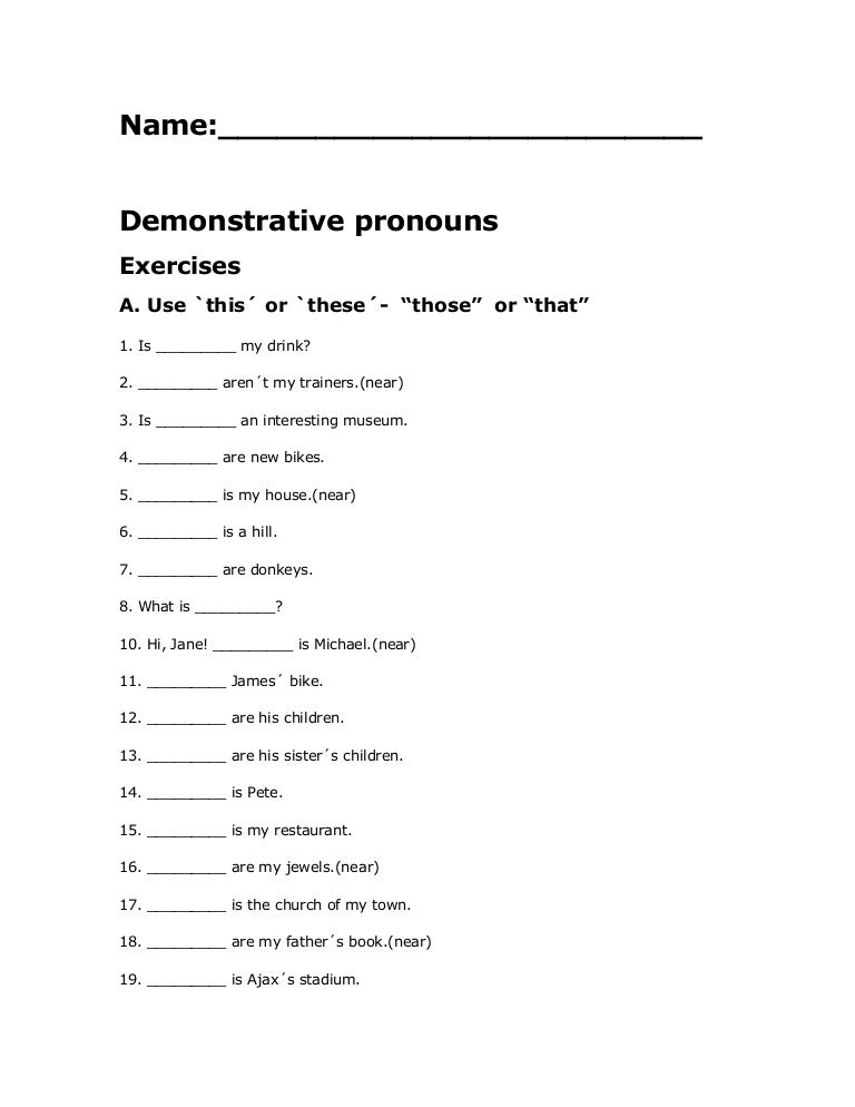 Demonstratives completing exercises