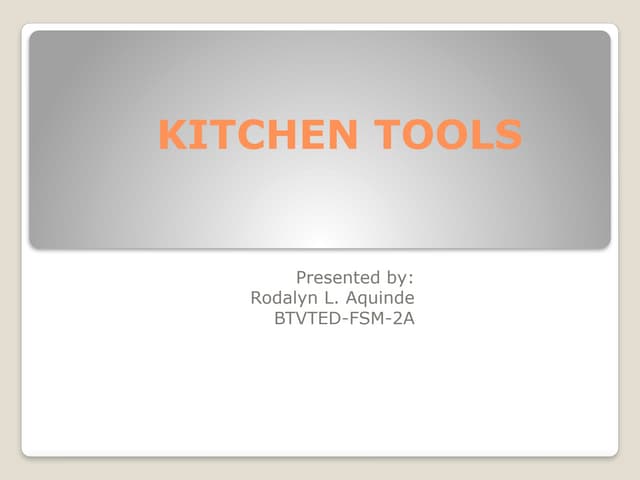 Cookery 7/8 Lesson 1: Basic Kitchen Tools and Equipment | PPTX