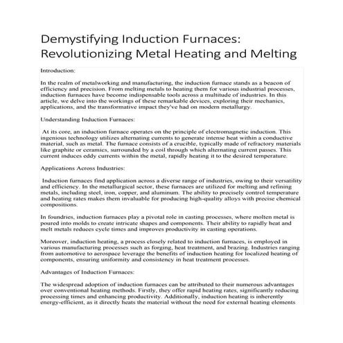 Demystifying Induction Furnaces | Delmer | PDF