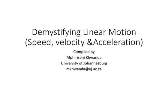 Lecture 1 Position, Distance, Displacement; Average Speed And Velocity ...