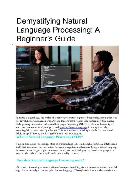 Demystifying Natural Language Processing A Beginners Guide Pdf