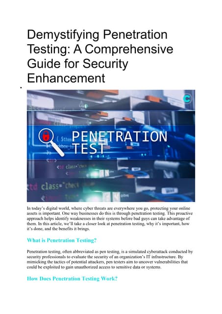 Demystifying Penetration Testing: A Comprehensive Guide for Security ... Demystifying Penetration Testing: A Comprehensive Guide for Security ...