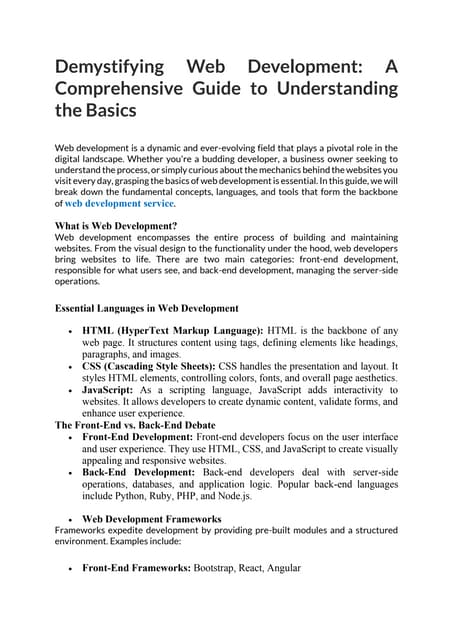 Demystifying Web Development A Comprehensive Guide To Understanding The