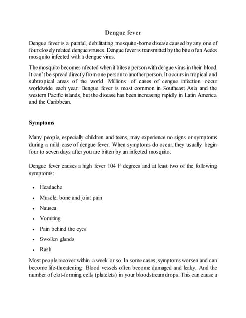 Dengue fever - causes, symptoms, prevention, treatment options ...