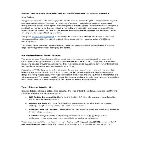 Dengue Fever Detection Kits Market Insights, Top Suppliers, and ...