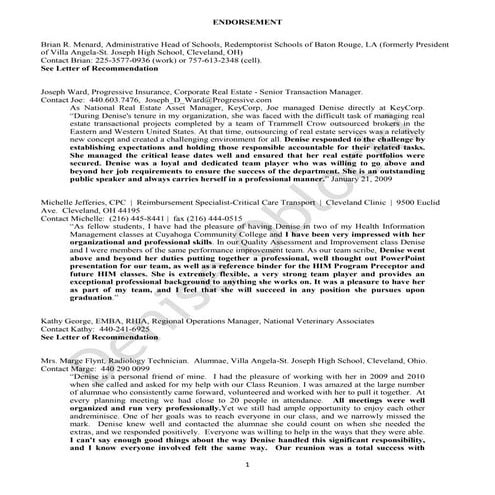 Denise Oblocki Endorsements | PDF