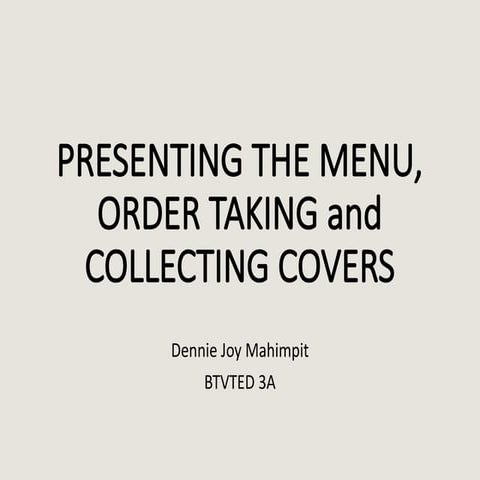 Presenting the menu, order taking and collecting covers | PPTX