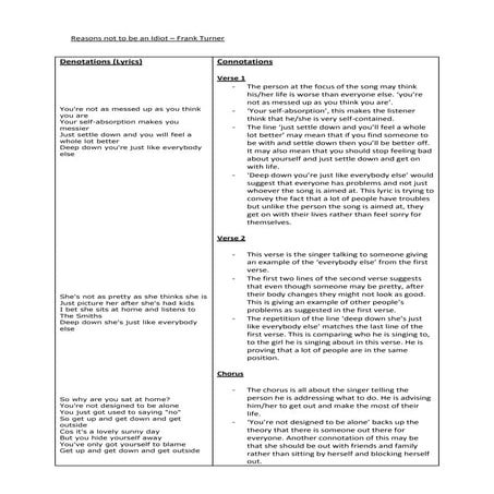 Lyric Ananlysis - Denotations and Connotations | DOCX