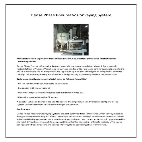 Dense phase pneumatic conveying system | DOCX