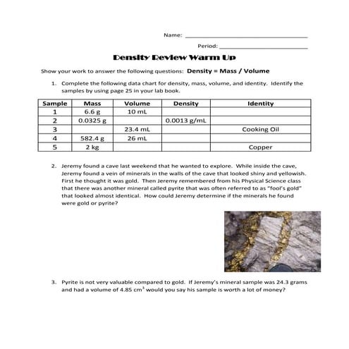 Density review warm up | DOCX