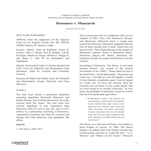 John Densmore v. Ray Manzarek.pdf The Doors | PDF | Music | Entertainment