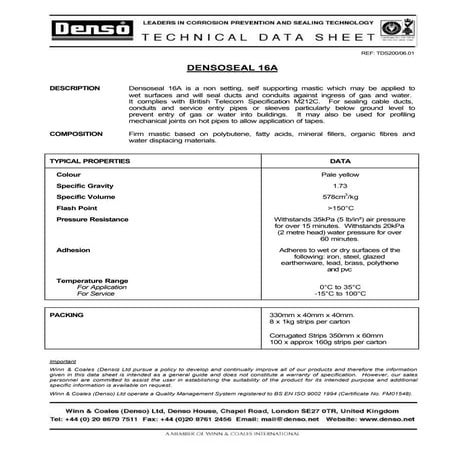 Densoseal 16A Cable Seal - Self-Supporting Non-Setting Mastic | PDF