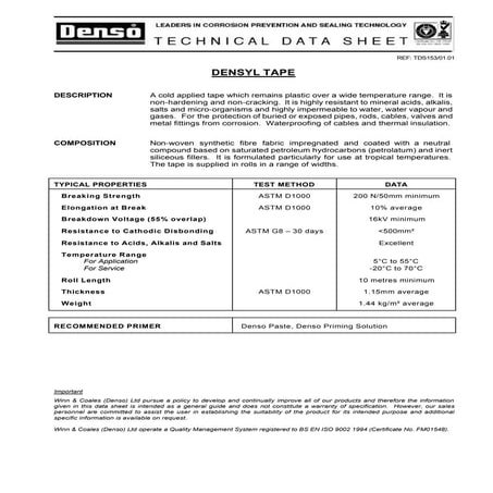 Densyl Tape - Waterproofing Tape - Denso Duct Sealing Systems | PDF