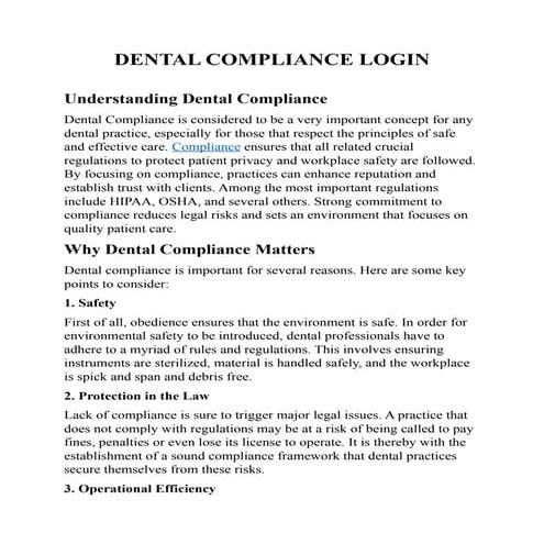 DENTAL COMPLIANCE LOGIN:The Importance of Dental Compliance Login for ...