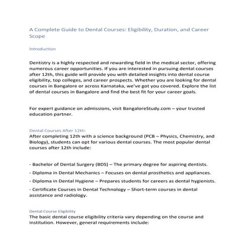 A Complete Guide to Dental Courses: Eligibility, Duration, and Career ...