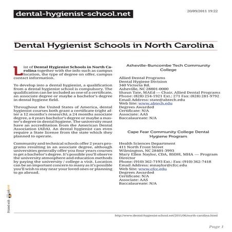 Dental hygienist schools in north carolina | PDF